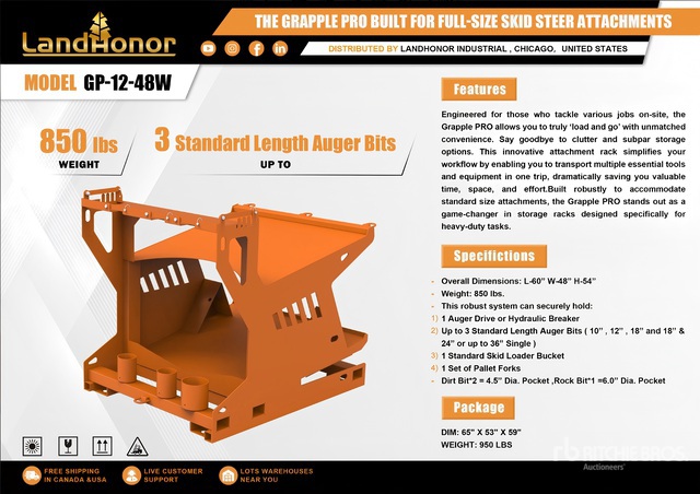 2025 Landhonor GP-12-48W Skid Steer Attachment Storage Rack (Unused ...