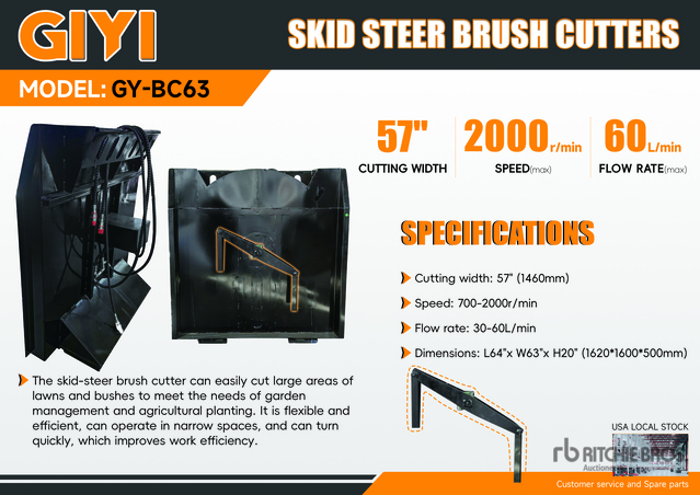 2025 GIYI GY-BC63 60 in Skid Steer Brush Cutter (Unused) | Ritchie Bros. Auctioneers