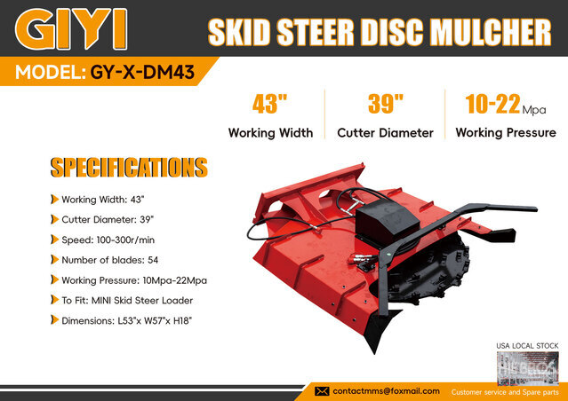 2025 GIYI GYx-DM43 43 in Mini Disc Skid Steer Mulcher (Unused ...