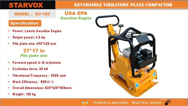 2025 STARVOX SV-160 REVERSIBLE Vibratory Plate Compactor (Unused ...
