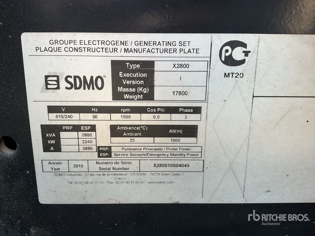 2010 Sdmo X2800 2800 kVA Skid-Mounted Generator Set | Ritchie Bros ...
