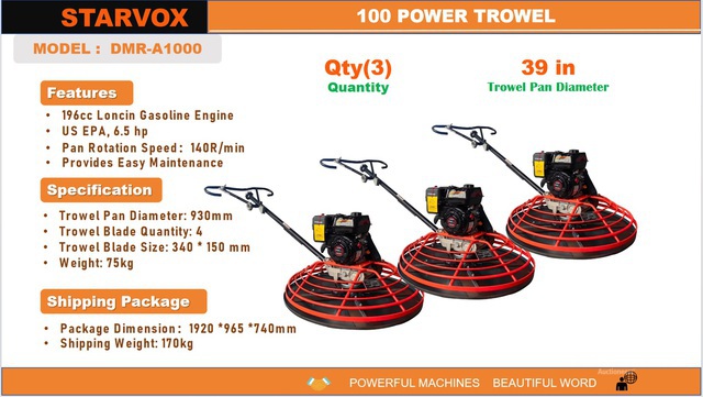 Quantity of (3) 2025 STARVOX DMR-A1000 Power Trowel (Unused) | Ritchie ...