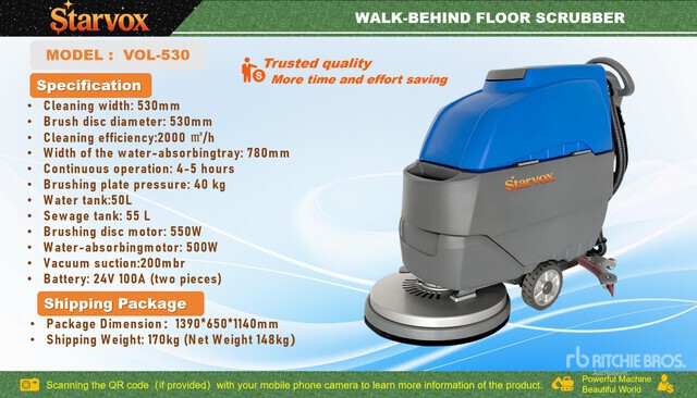 2025 STARVOX VOL-530 Walk-Behind Electric Floor Scrubber (Unused ...