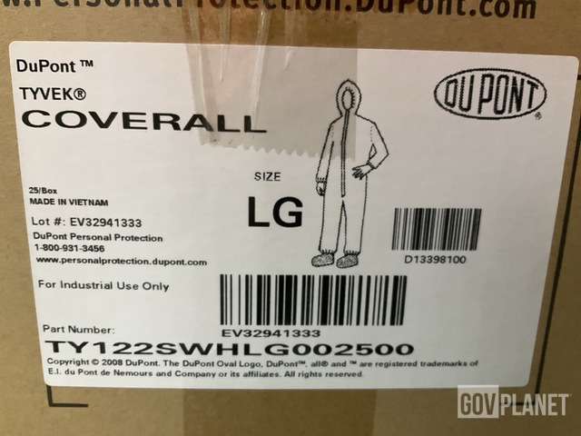 (38) Boxes of DuPont Tyvek Personal Protection Coveralls in ...