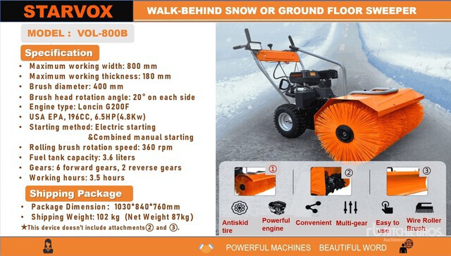 2025 STARVOX VOL-800B Walk-Behind Snow or Floor Sweeper (Unused ...