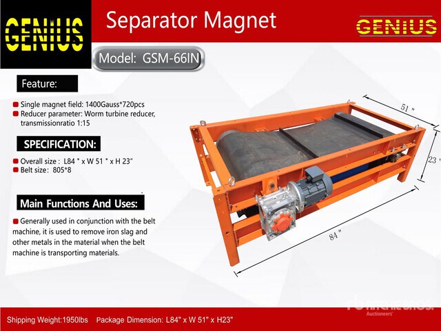 2026 Genius GSM-66IN 49 in x 89 in Separator Magnet (Unused) | Ritchie ...