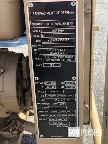 DEWEY MEP-501A 2KW GENERATOR SET in Washington, Missouri, United States ...