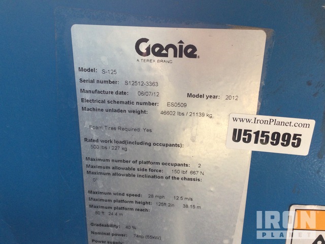 2012 Genie S-125 4WD Diesel Telescopic Boom Lift in North Las Vegas ...