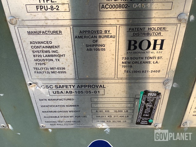 Surplus Advanced Containment Systems FPU-8-2 Storage Container in ...